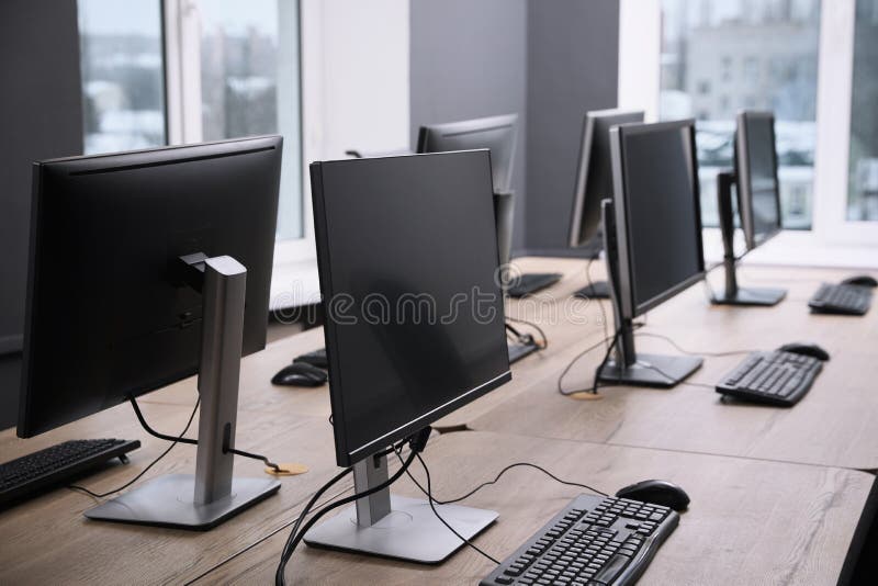 Many Modern Computers in Open Space Office Stock Image - Image of ...