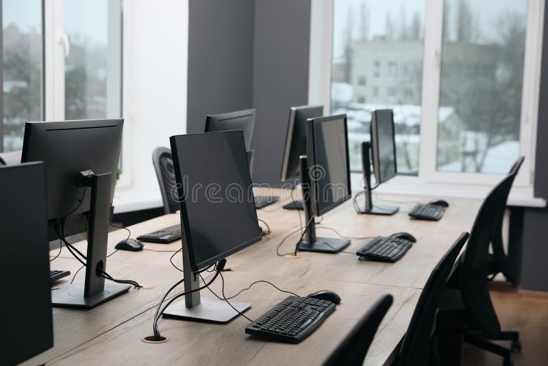 Many Modern Computers in Open Space Office Stock Image - Image of ...