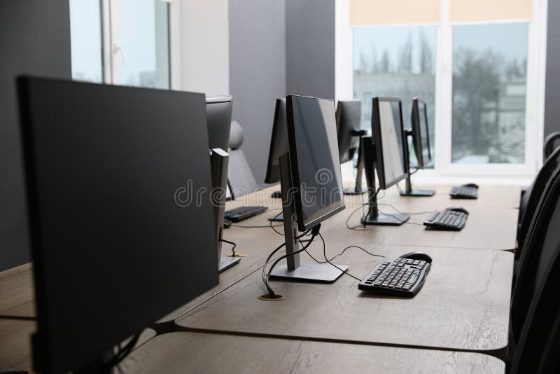 Many Modern Computers in Open Space Office Stock Photo - Image of ...