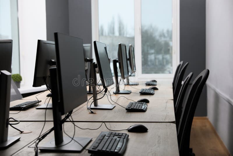 Many Modern Computers in Open Space Office Stock Image - Image of ...