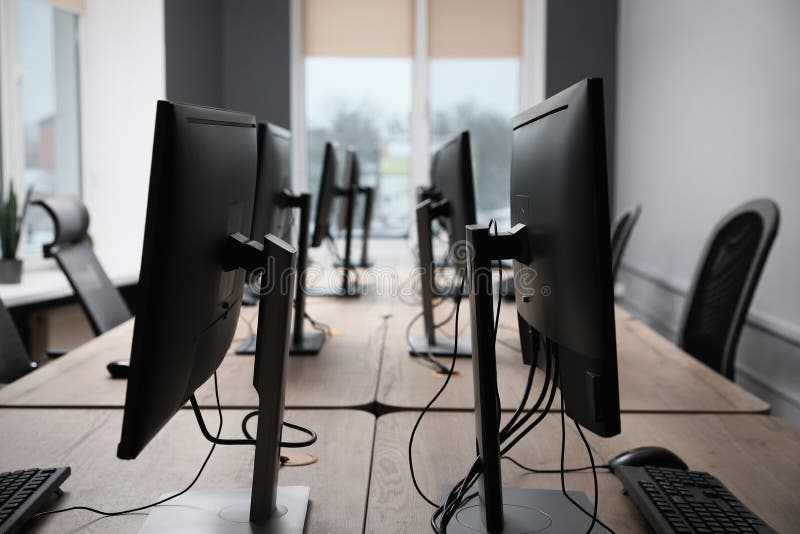 Many Modern Computers in Open Space Office Stock Image - Image of class ...