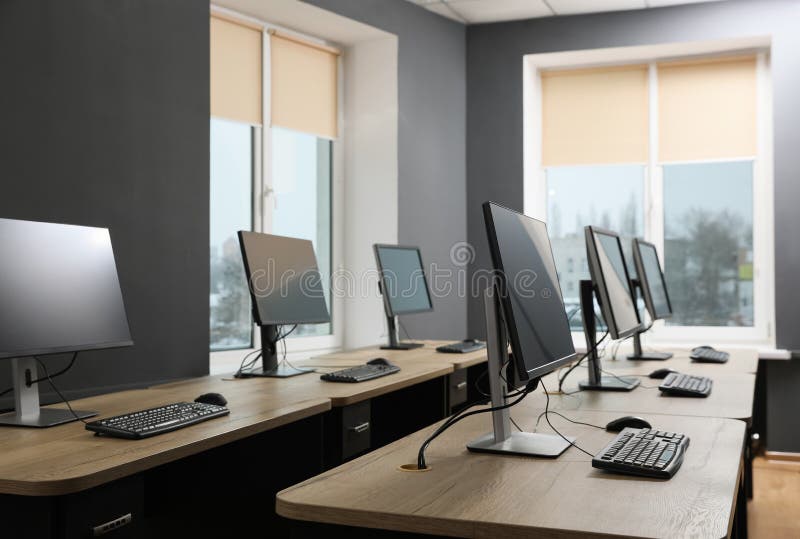 Many Modern Computers in Open Space Office Stock Image - Image of ...