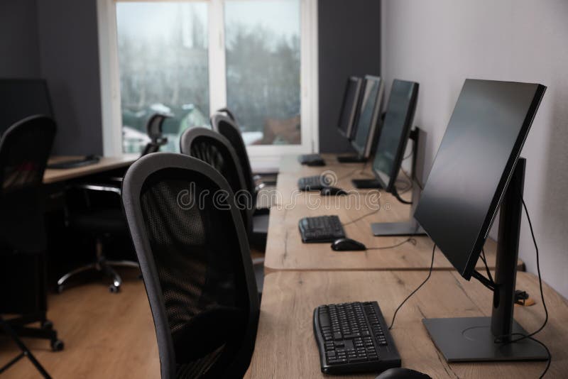 Many Modern Computers in Open Space Office Stock Image - Image of room ...