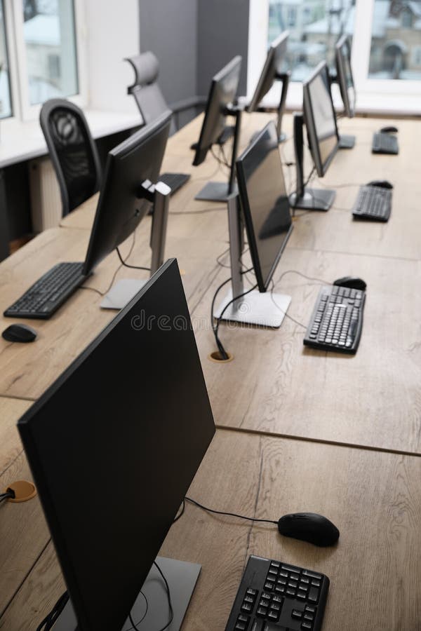 Many Modern Computers in Open Space Office Stock Image - Image of ...