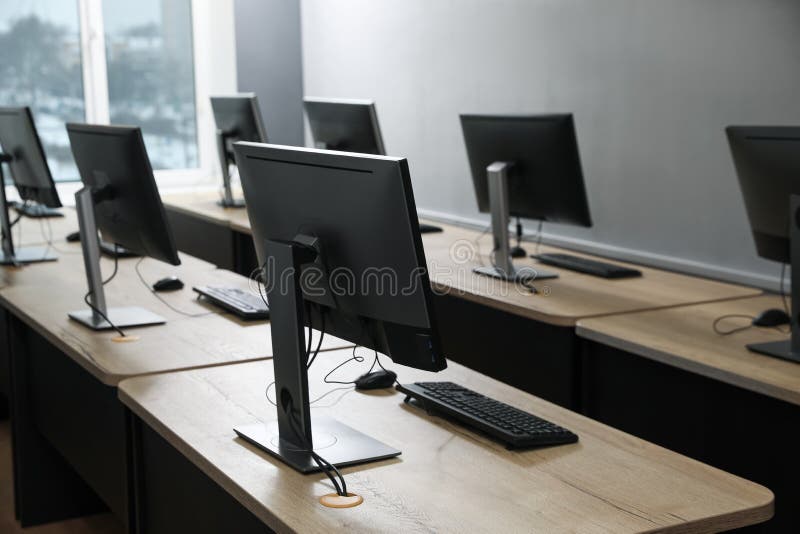 Many Modern Computers in Open Space Office Stock Image - Image of ...