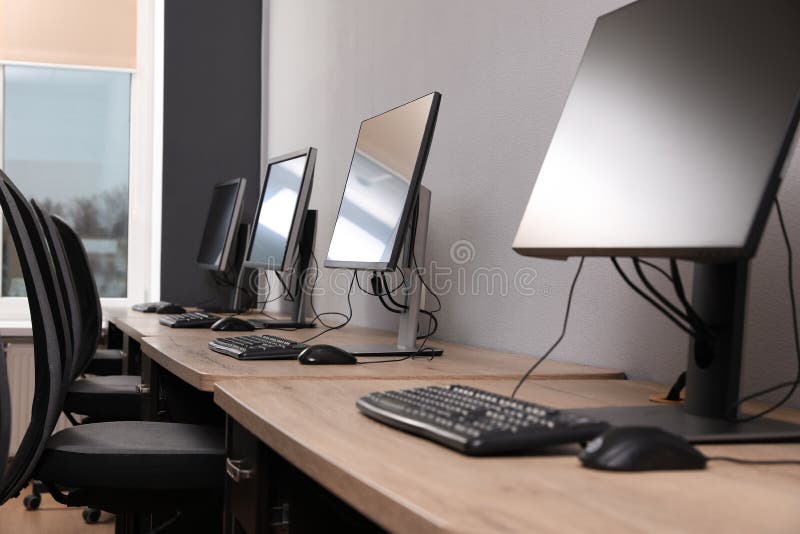 Many Modern Computers in Open Space Office Stock Image - Image of ...