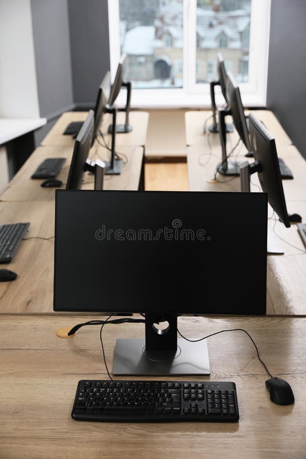 Many Modern Computers in Open Space Office Stock Image - Image of ...