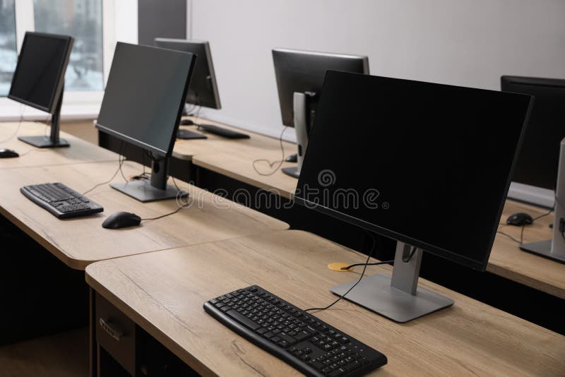 Many Modern Computers in Open Space Office Stock Image - Image of ...
