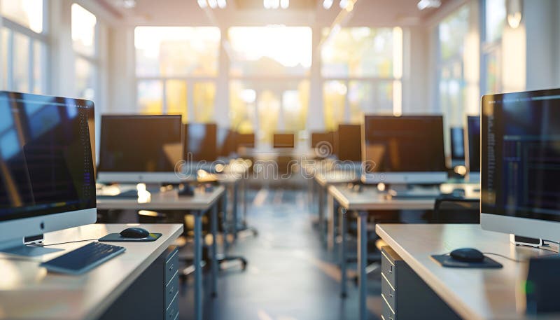 Many Modern Computers in Open Space Office Stock Image - Image of ...
