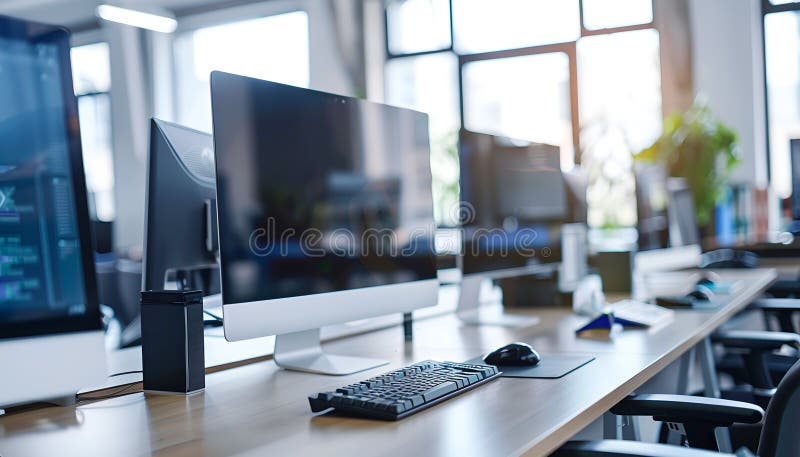 Many Modern Computers in Open Space Office Stock Image - Image of ...