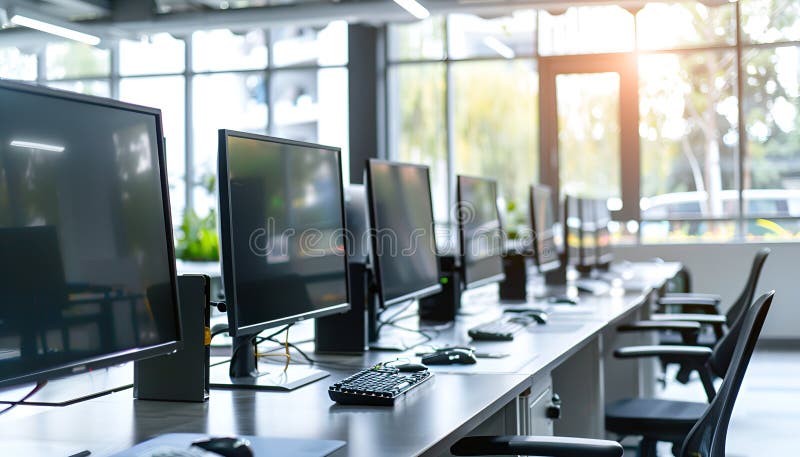 Many Modern Computers in Open Space Office Stock Image - Image of ...