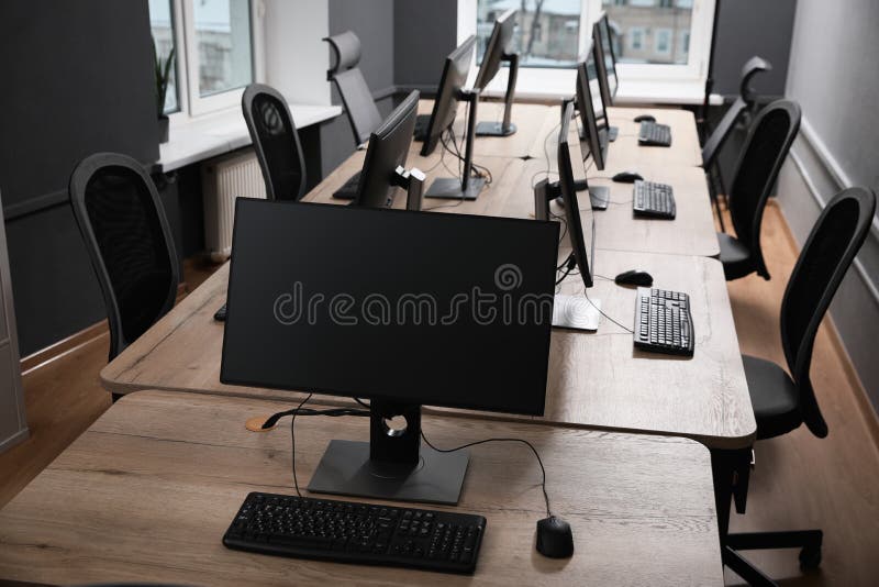 Many Modern Computers in Open Space Office Stock Photo - Image of ...