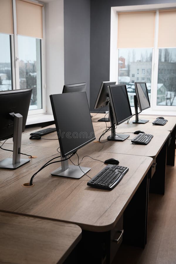 Many Modern Computers in Open Space Office Stock Image - Image of group ...