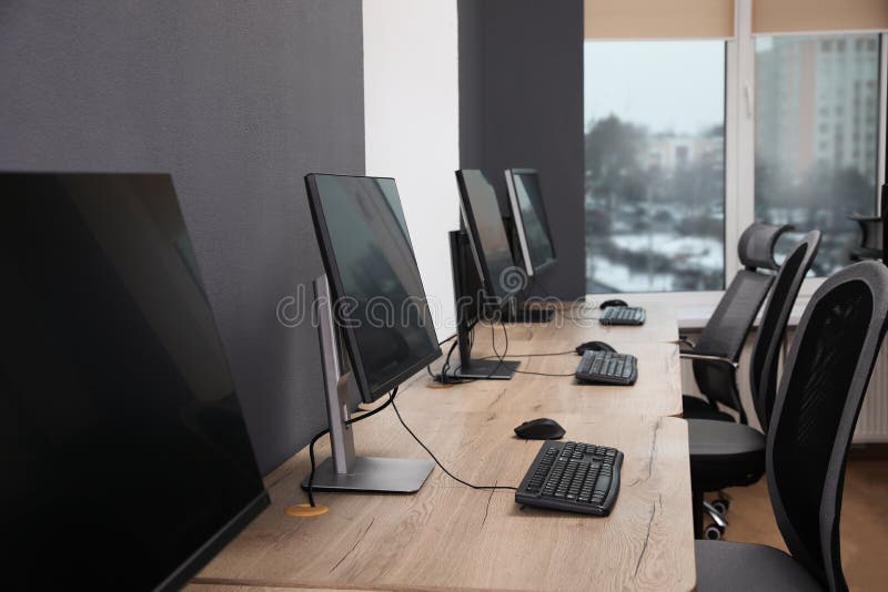 Many Modern Computers in Open Space Office Stock Image - Image of room ...
