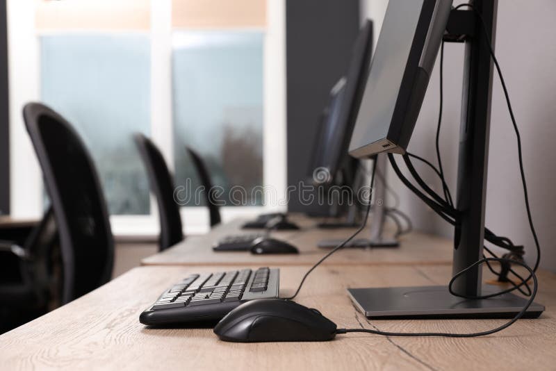 Many Modern Computers in Open Space Office Stock Image - Image of chair ...