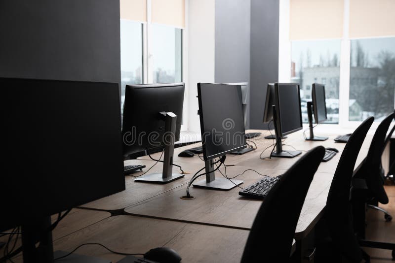 Many Modern Computers in Open Space Office Stock Image - Image of ...