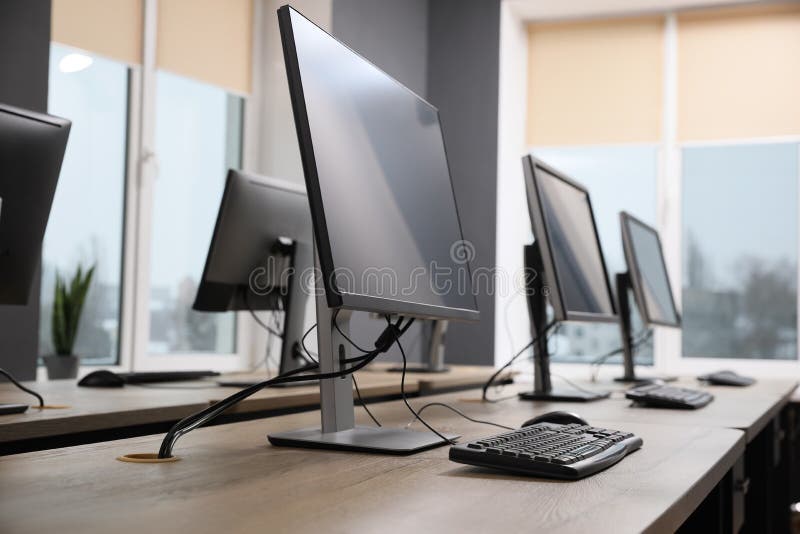 Many Modern Computers in Open Space Office Stock Image - Image of ...