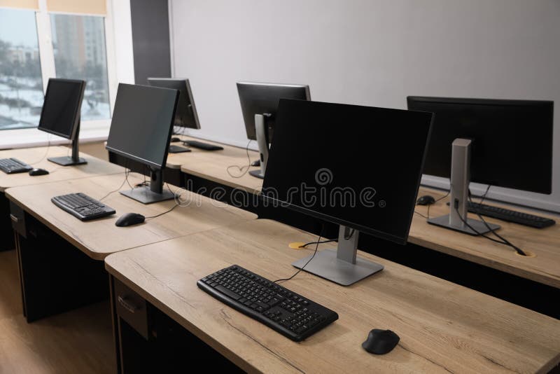 Many Modern Computers in Open Space Office Stock Image - Image of ...