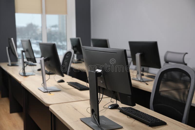 Many Modern Computers in Open Space Office Stock Photo - Image of ...