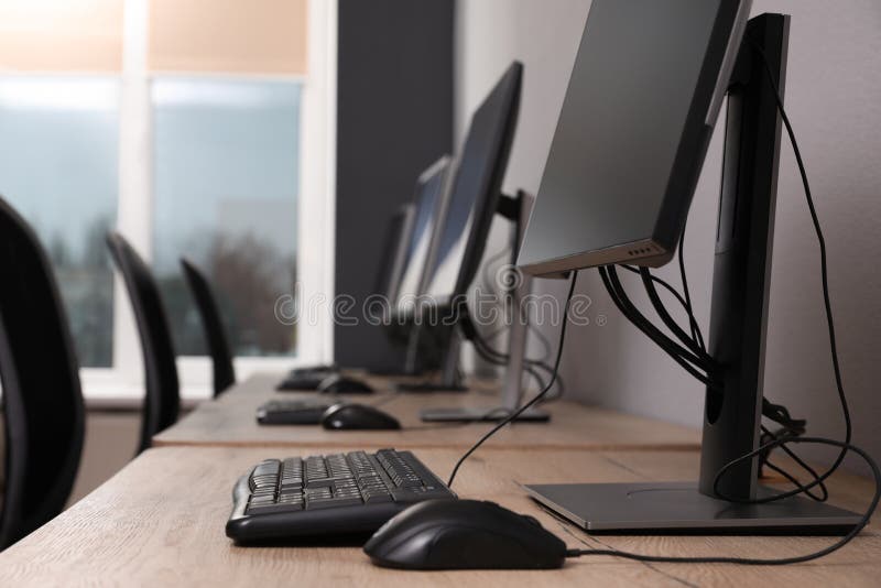 Many Modern Computers in Open Space Office Stock Photo - Image of empty ...