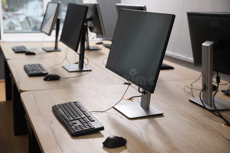 Many Modern Computers in Open Space Office Stock Photo - Image of desk ...