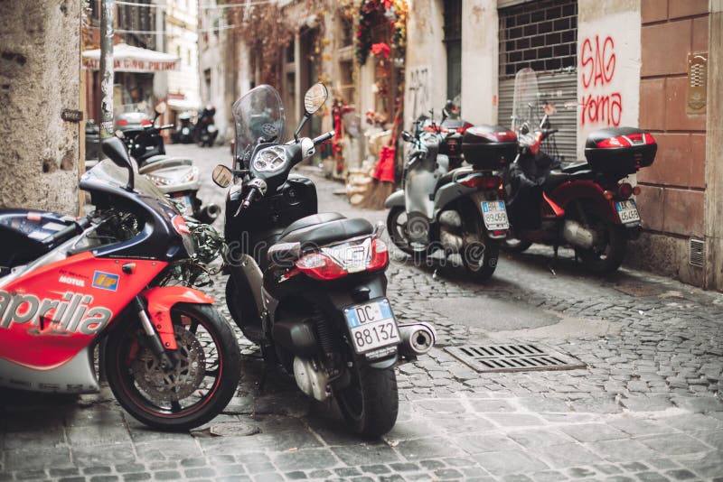 Many Modern Motorcycles are Parked on the Streets of the City Editorial ...