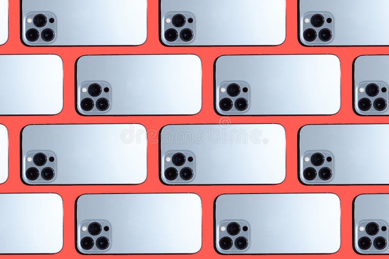 Many Modern Phones on a Red Background Stock Photo - Image of news ...