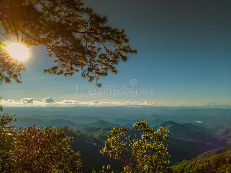 Many mountain panorama. stock image. Image of forest - 158164129