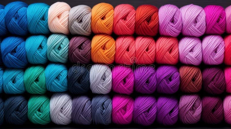 Many Multi-colored Balls of Threads on a Knitted Fabric, Close-up ...