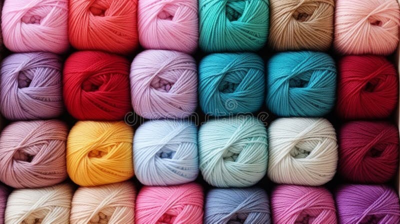 Many Multi-colored Balls of Threads on a Knitted Fabric, Close-up ...