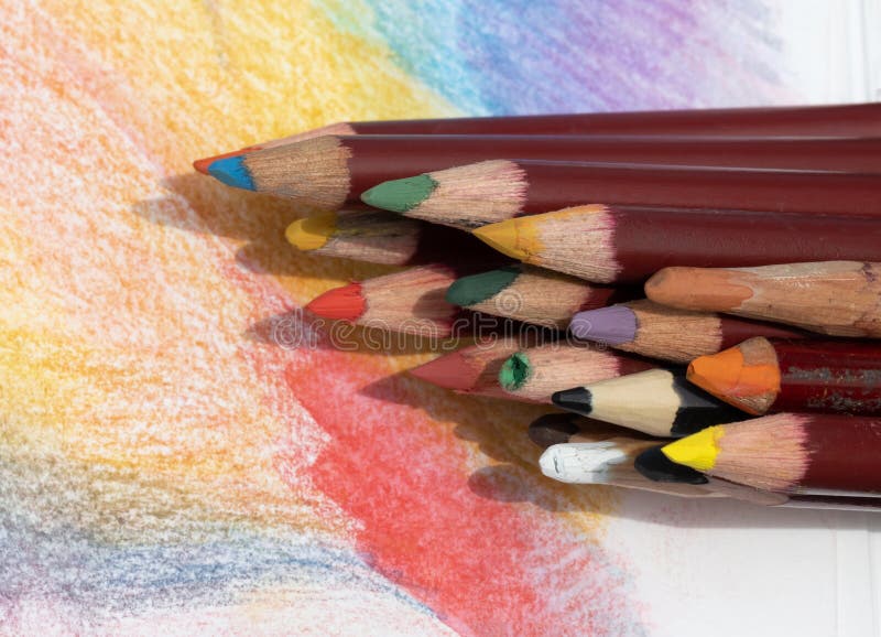Many Multi-colored Pencils for Drawing on Colored Paper Stock Image ...