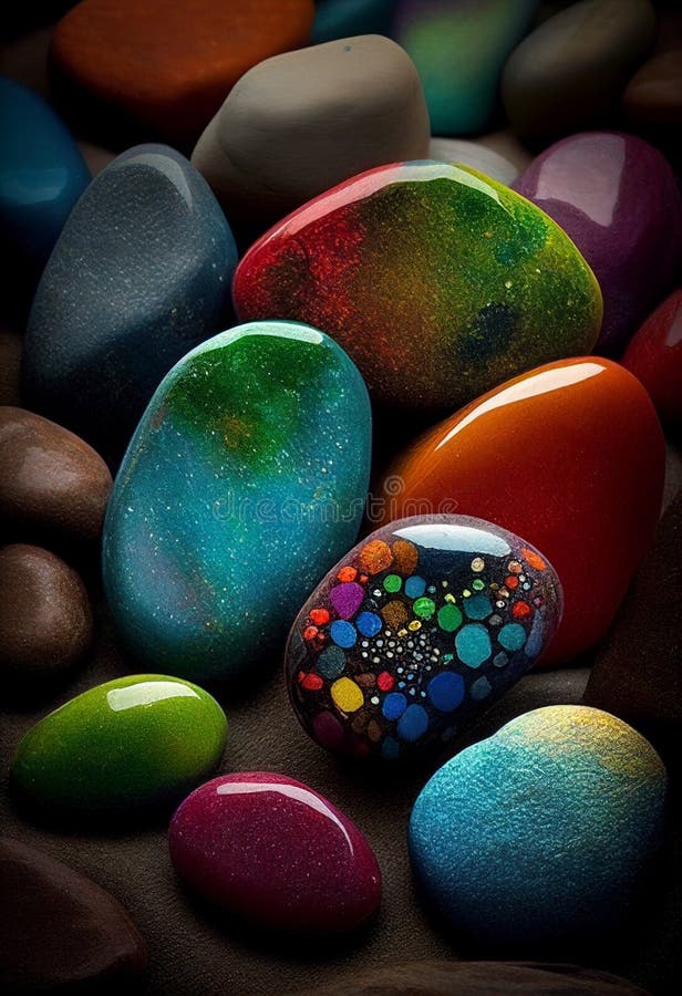 Many Multi-colored Stones of Various Shapes and Cuts Lie on the Sea ...