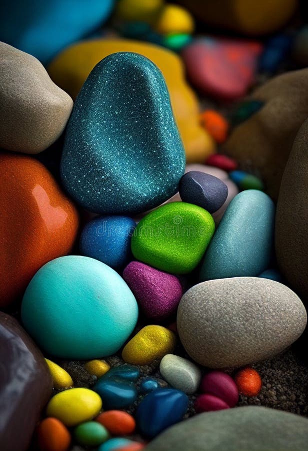 Many Multi-colored Stones of Various Shapes and Cuts Lie on the Sea ...