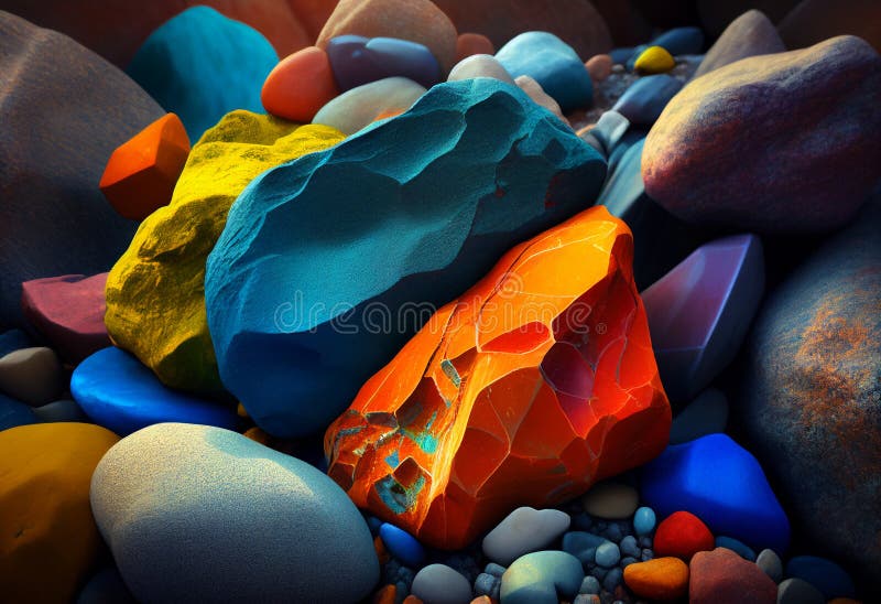Many Multi-colored Stones of Various Shapes and Cuts Lie on the Sea ...
