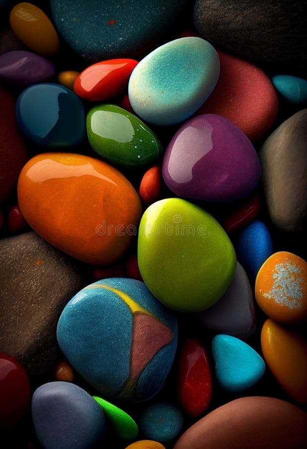 Many Multi-colored Stones of Various Shapes and Cuts Lie on the Sea ...