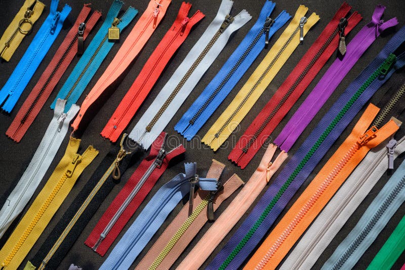 Many Multi-colored Zippers Laid Diagonally, Colored Zippers for Clothes ...