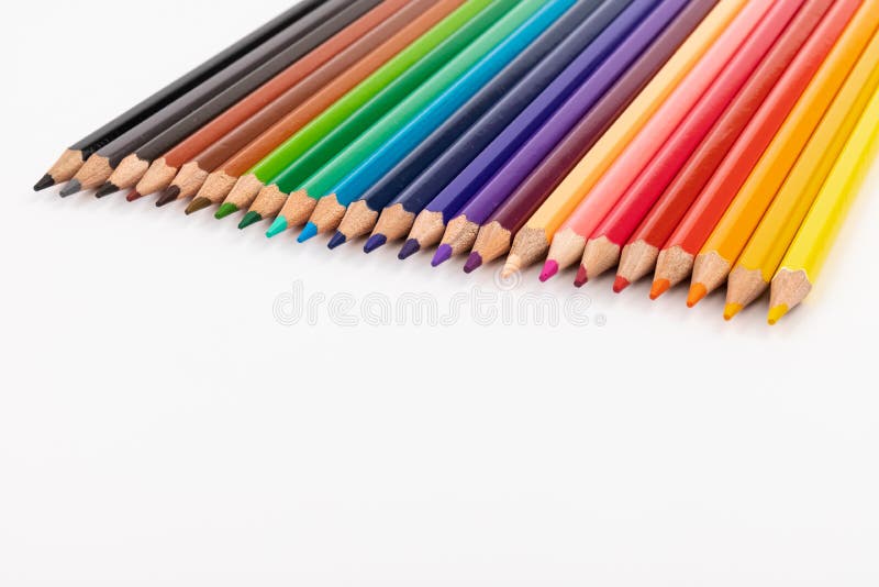 Many Multicolored Pencils, Isolated on White Background with Copy Space ...