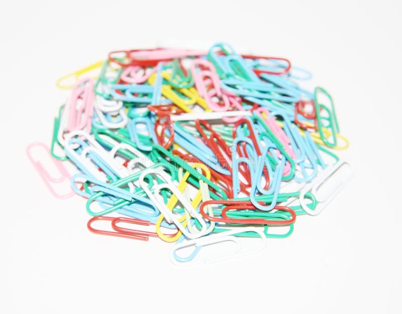 Many Multicolored Plastic Paper Clips on White Stock Photo - Image of ...
