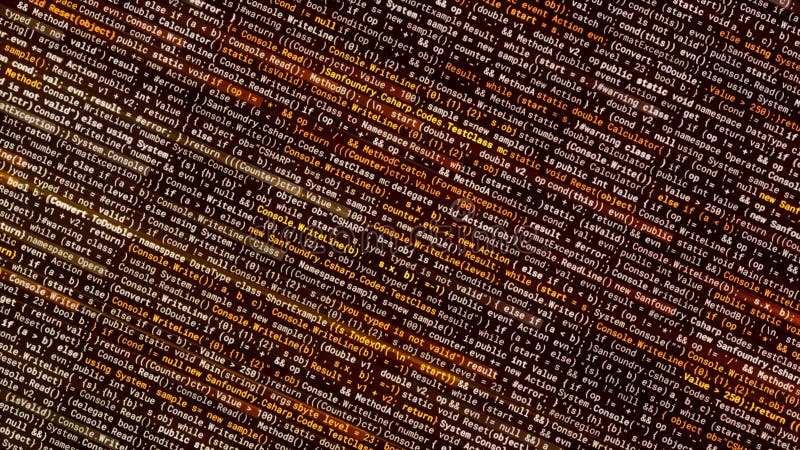 Many Narrow Lines Of Abstract Program Code Are Written Automatically On Black Background