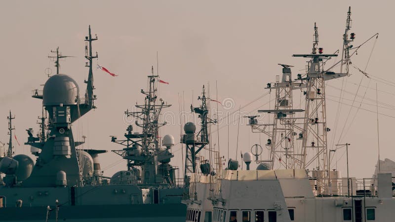 Many Naval Ships with Flags at Russian Military Base Stock Image ...