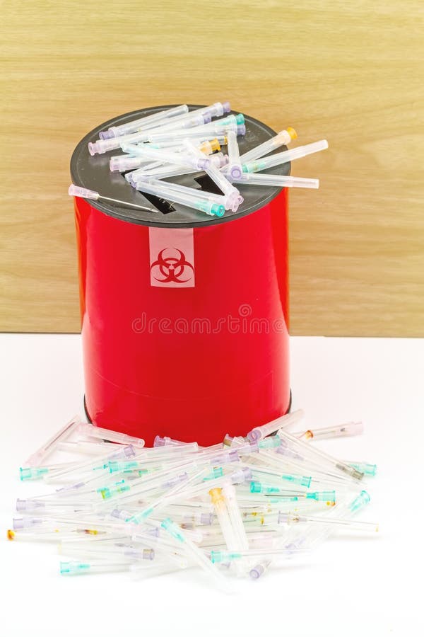 Many Needle in Red Disposal Boxes on White Background Stock Image ...
