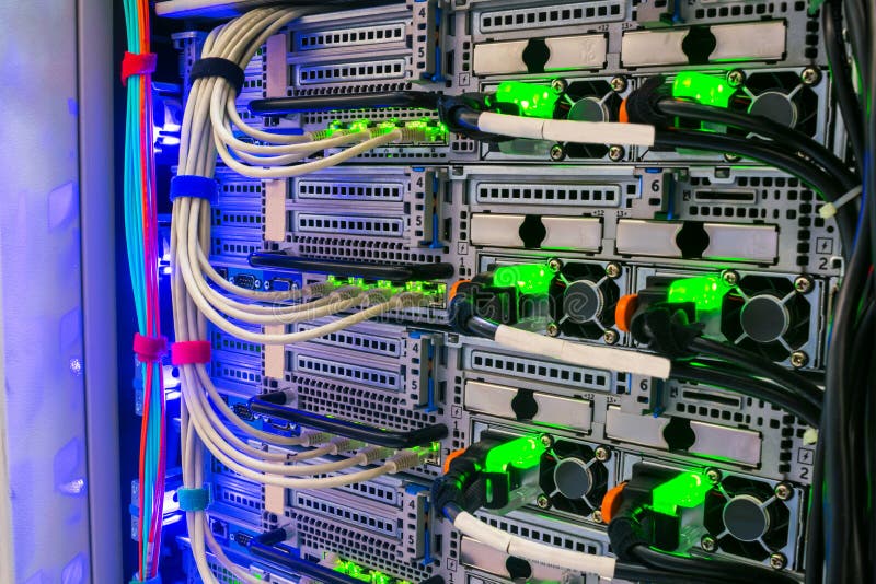 Hosting Platform for Modern Internet Resources. Rack with Server Data ...