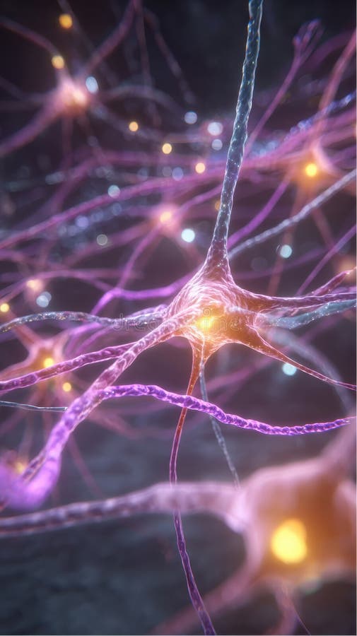 Close-up of Interconnected Neurons Transmitting Signals in the Brain ...
