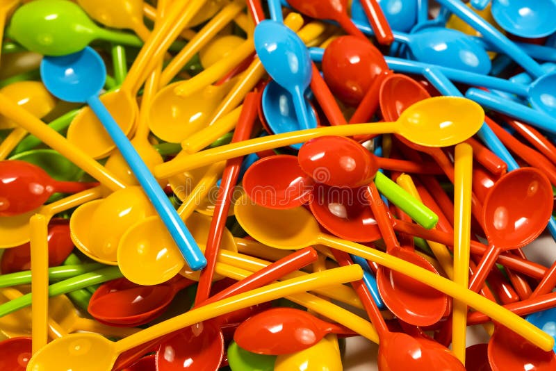 Many New Colored Plastic Spoons Stock Image - Image of objects ...