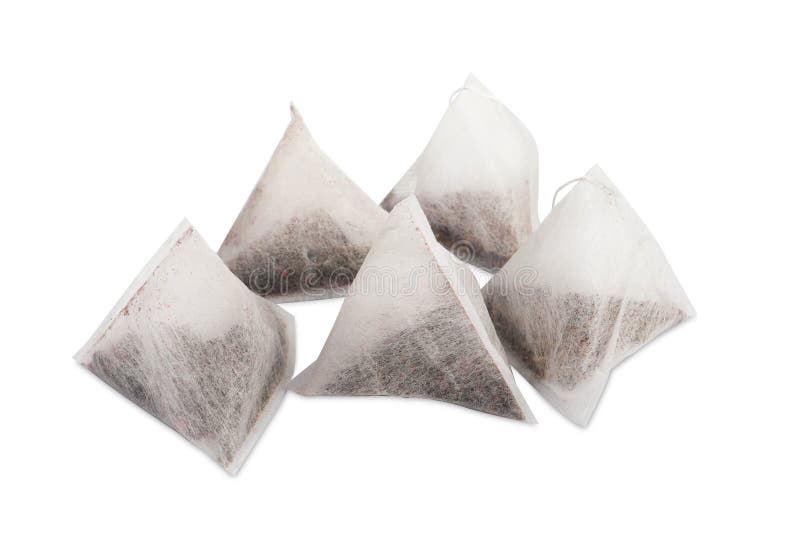 Many New Pyramid Tea Bags on White Background Stock Photo - Image of ...