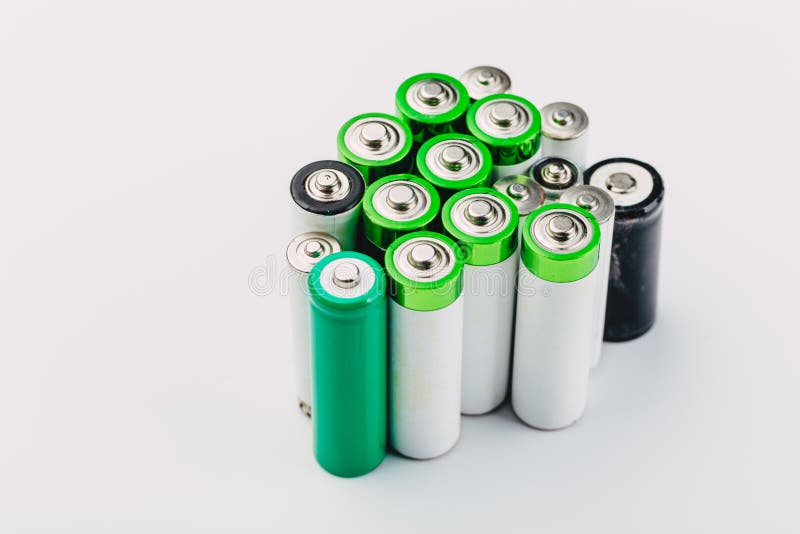 Many New and Used Batteries of Different Shapes, AA, Round Batteries on ...