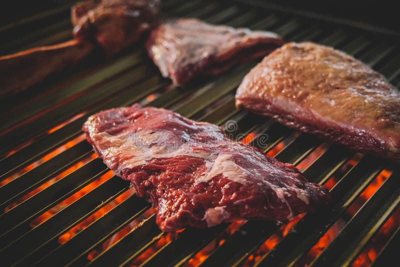 Nice Chunks of Beef on a Charcoal Grill Stock Image - Image of grilling ...
