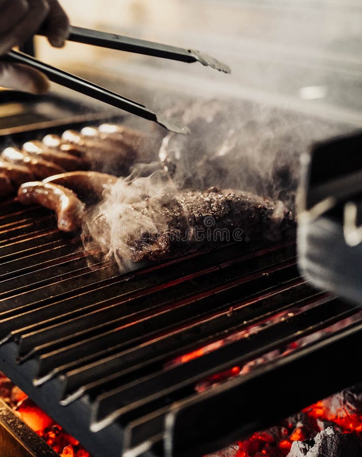 Nice Chunks of Beef on a Charcoal Grill Stock Photo - Image of ...