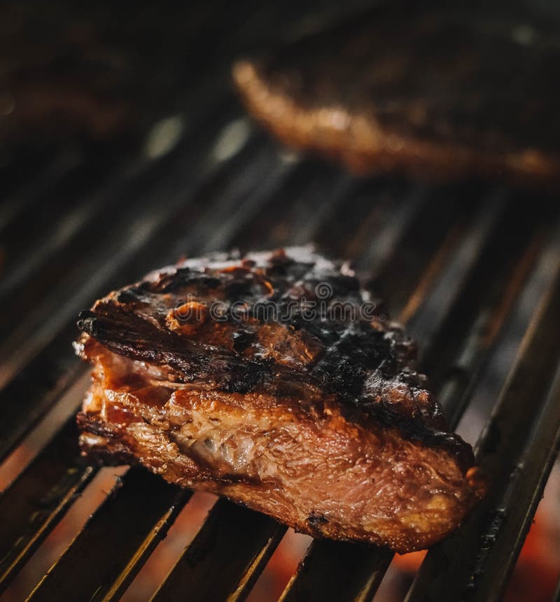 Nice Chunks of Beef on a Charcoal Grill Stock Image - Image of fire ...
