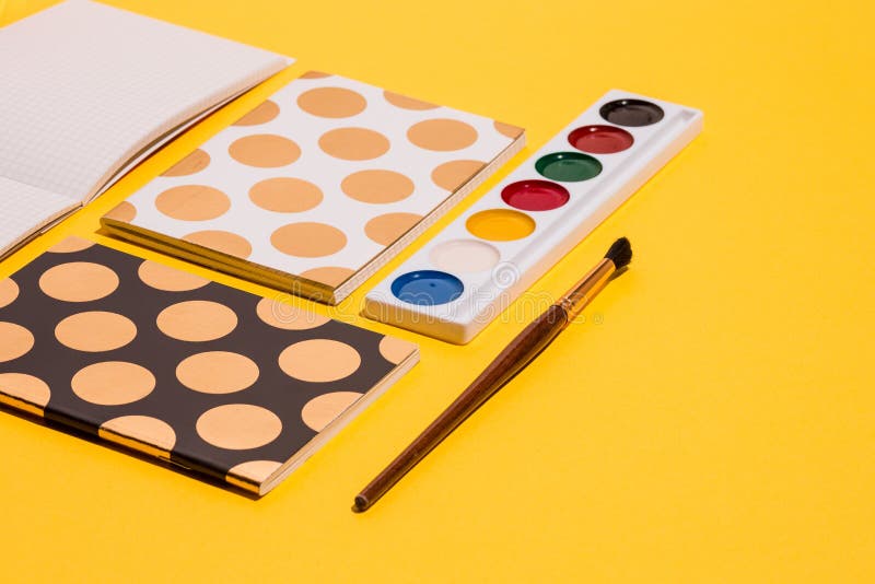 The Many Notebooks on Colored Table. Memo and Planning Concept. Stock ...